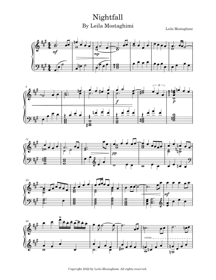 Nightfall Sheet music for Piano (Solo) | Musescore.com