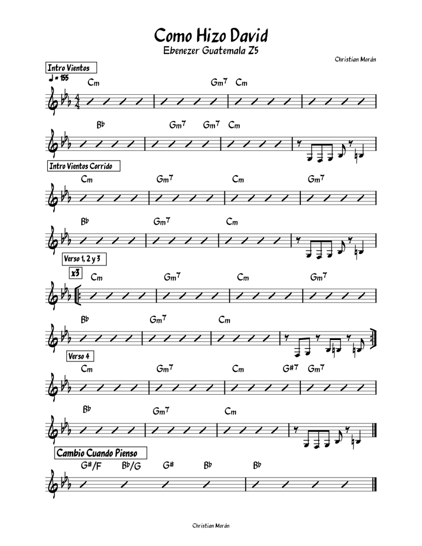 Como Hizo David Sheet Music with Chords for Piano (Piano-Voice) easy ...