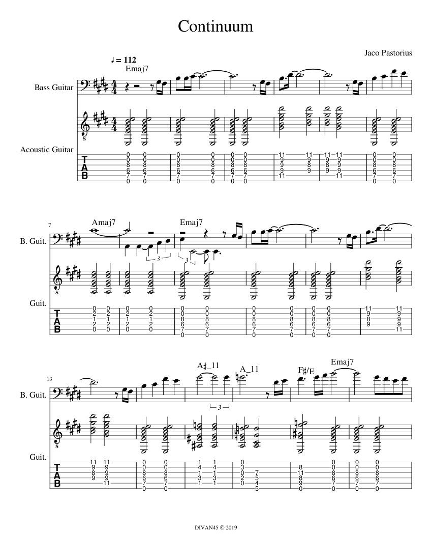 Continuum Sheet Music and Tab with Chords for Guitar, Bass guitar (Solo ...