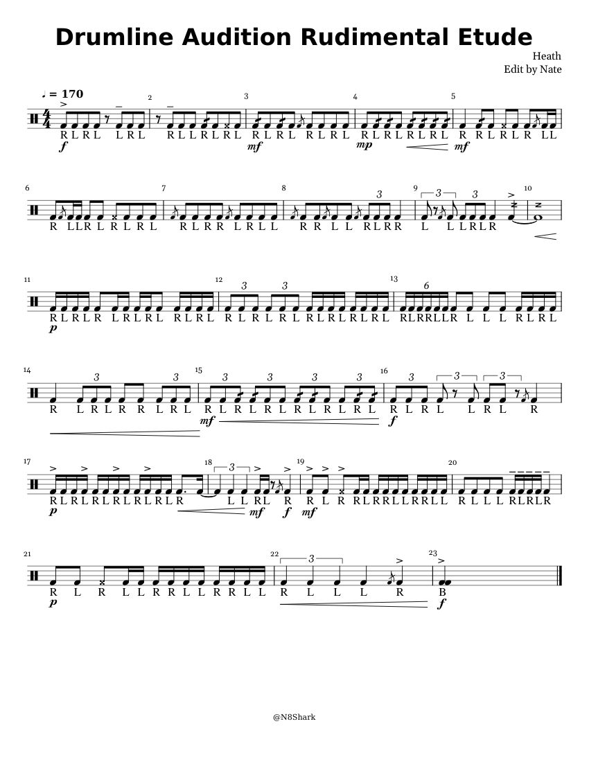 Drumline Audition Rudimental Etude Sheet music for Snare drum (Marching ...