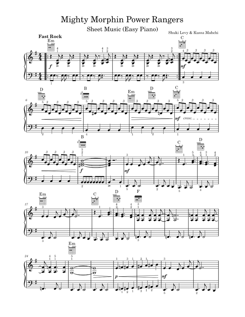 Mighty Morphin Power Rangers: Sheet Music (Easy Piano) Sheet music for ...