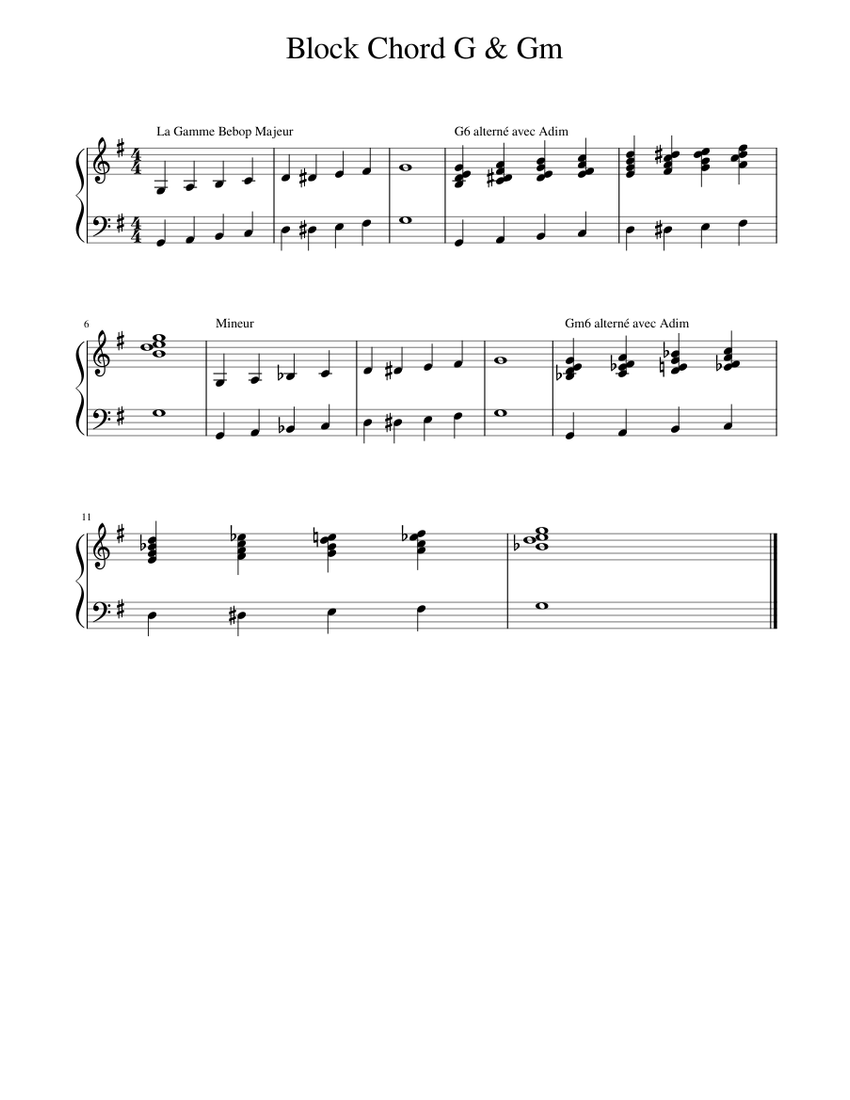 Block Chord G & Gm Adim Sheet music for Piano (Solo) Easy | Musescore.com