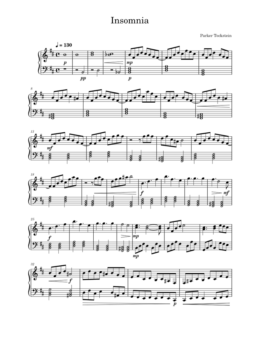 Insomnia - Parker Tockstein Sheet music for Piano (Solo) Easy ...