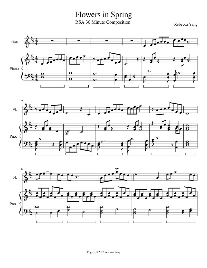 Flowers in Spring - Composed in 30 mins Sheet Music for Piano, Flute ...