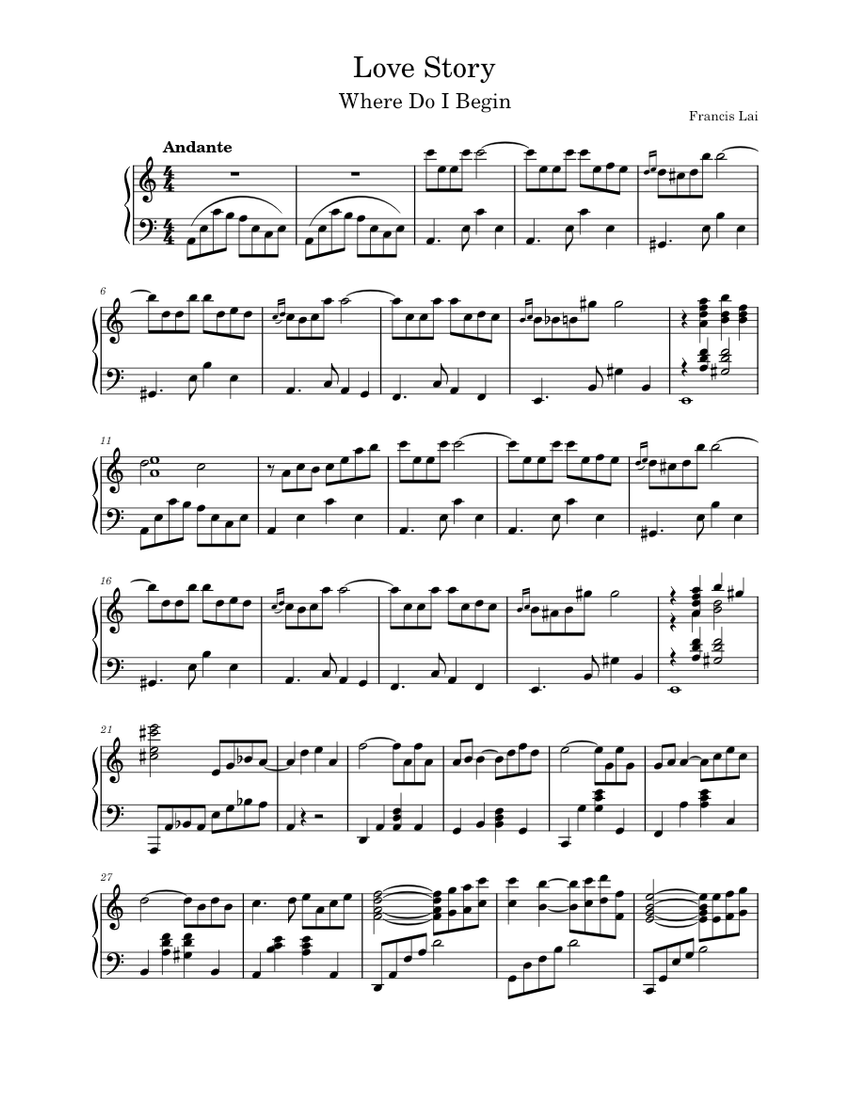 Love Story – Francis Lai Sheet Music for Piano (Solo) | MuseScore.com