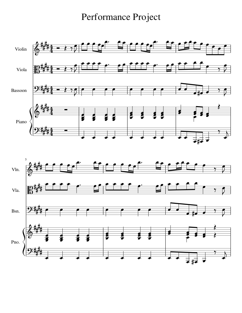 Vivaldi Spring Sheet music for Piano, Bassoon, Violin, Viola (Mixed ...