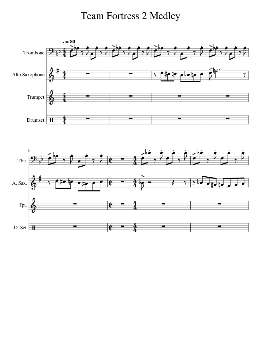 Team Fortress 2 Medley Sheet music for Trombone, Saxophone alto, Drum ...