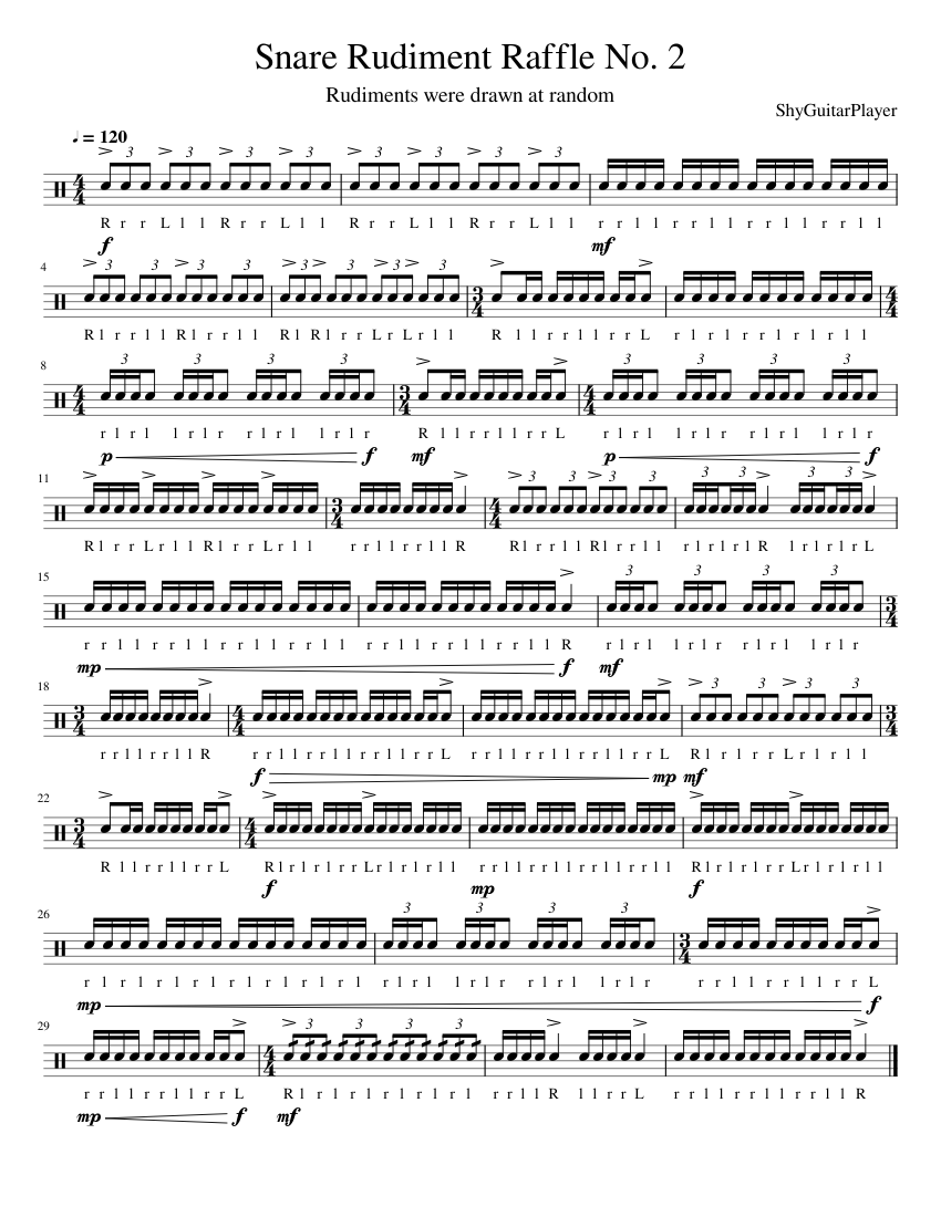 Snare Rudiment Raffle No. 2 Sheet music for Drum group (Solo) | Musescore.com