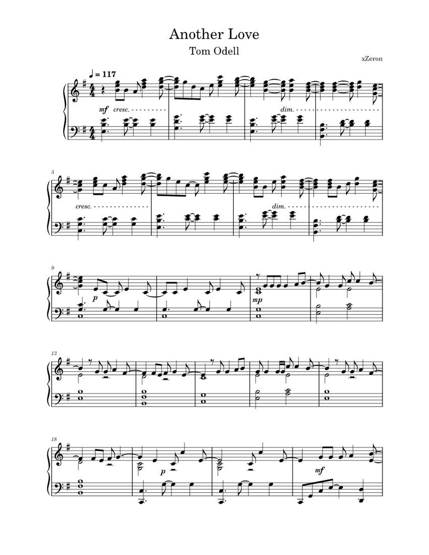 Another Love - Tom Odell Sheet music for Piano (Solo) | Musescore.com
