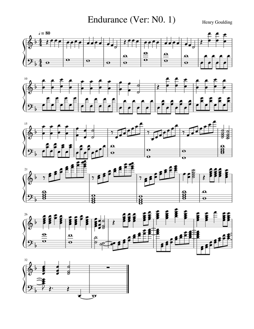 Endurance Ver No 1 Sheet music for Piano (Solo) | Musescore.com