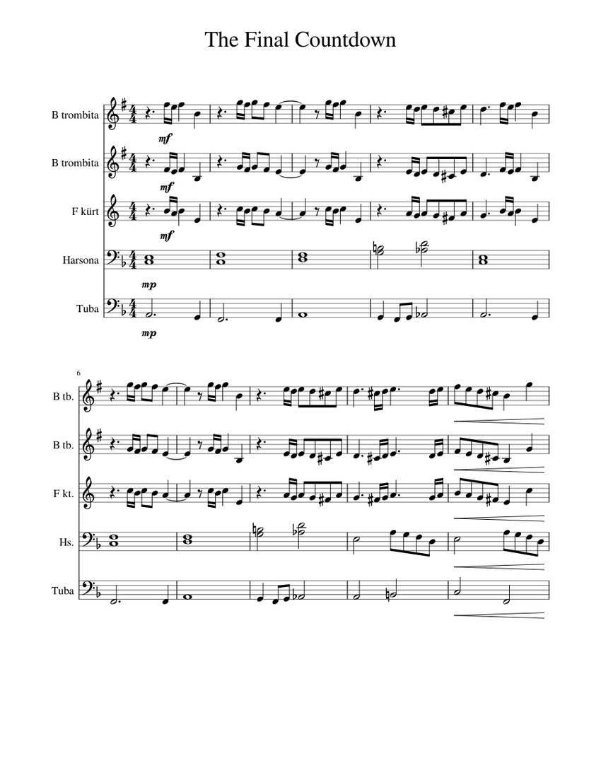 The Final Countdown - Europe Sheet Music for Trombone, Tuba, Trumpet in ...
