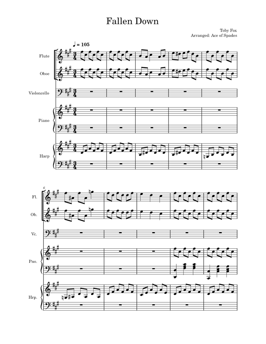 Fallen Down – Toby Fox Sheet music for Piano, Flute, Oboe, Cello & more ...