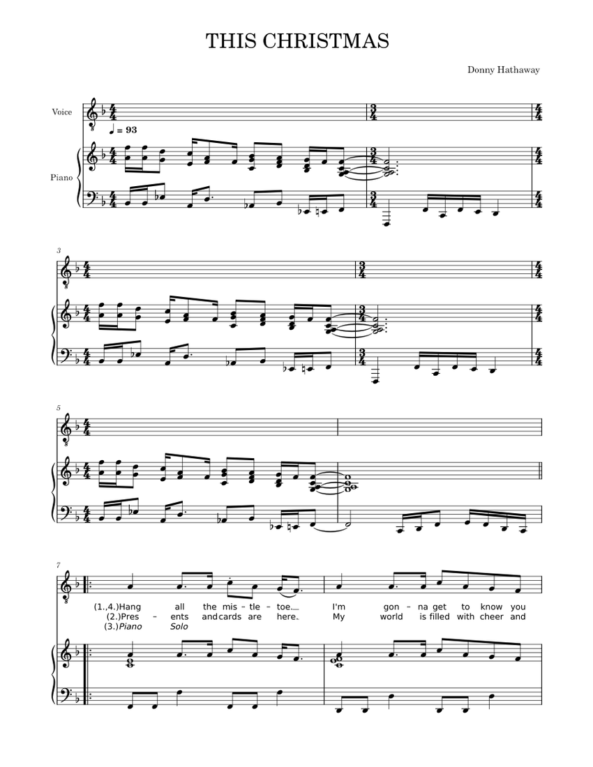 This Christmas – Donny Hathaway Sheet Music for Piano, Vocals (Solo ...