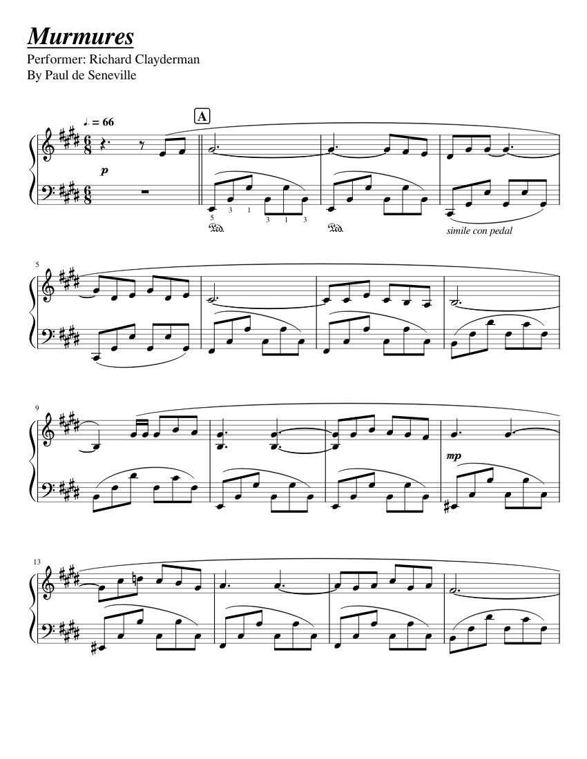 Murmures -Richard Clayderman- Sheet Music for Piano (Solo) Easy | MuseScore.com