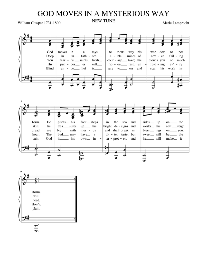 GOD MOVES IN A MYSTERIOUS WAY Sheet music for Piano (Solo) Easy ...