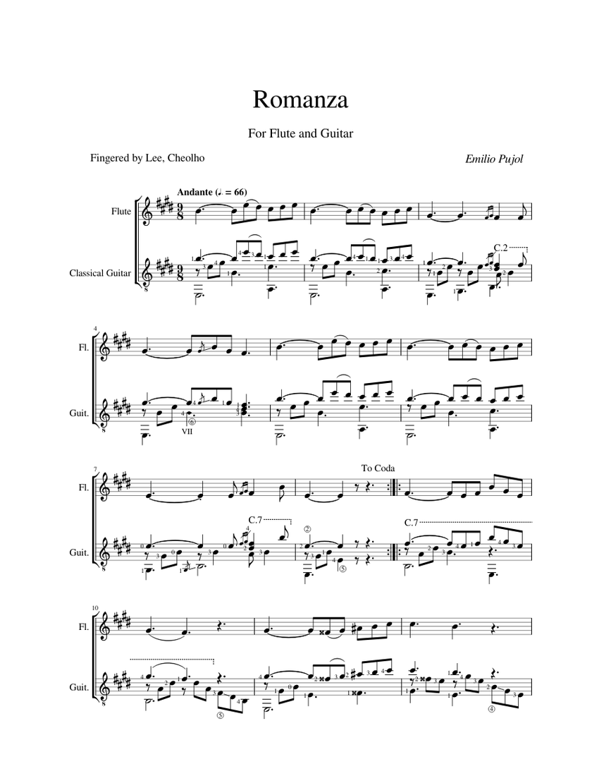 Romanza-duo Sheet music for Flute, Guitar (Mixed Duet) | Musescore.com