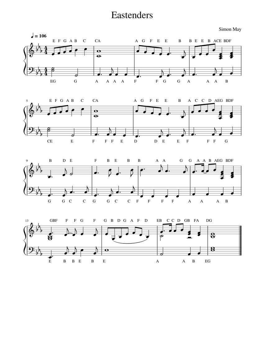 Eastenders theme – Misc Television Sheet music for Piano (Solo ...