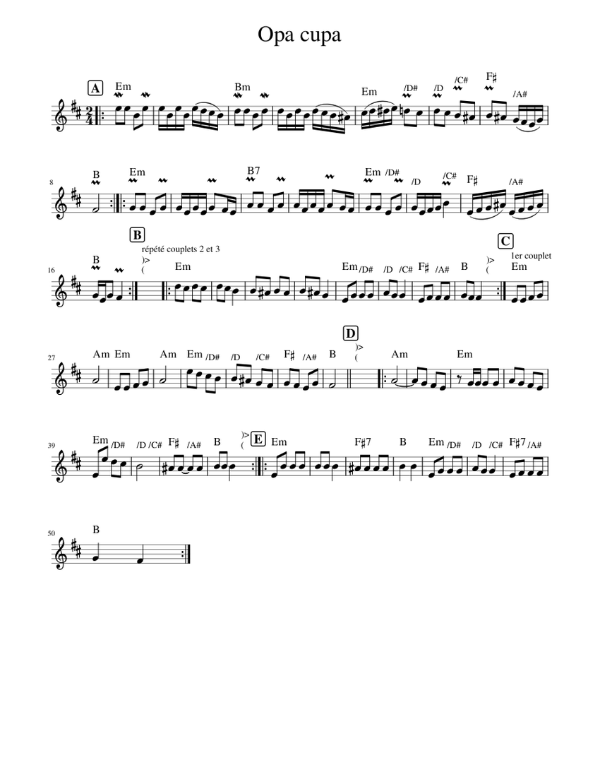 Opa cupa Sheet music for Piano (Solo) Easy | Musescore.com