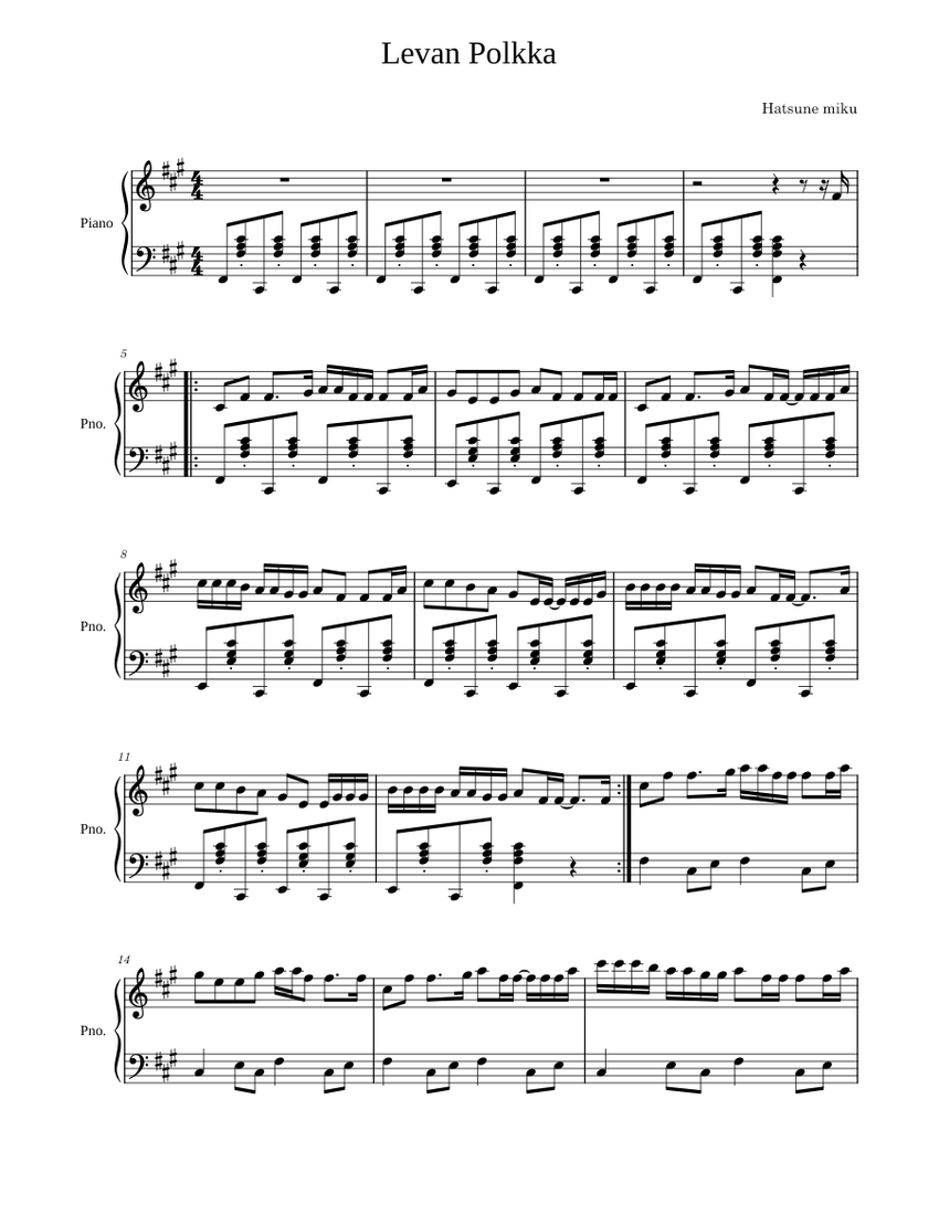 Levan Polkka – Miku Hatsune Levan Polkka Sheet music for Piano (Solo ...