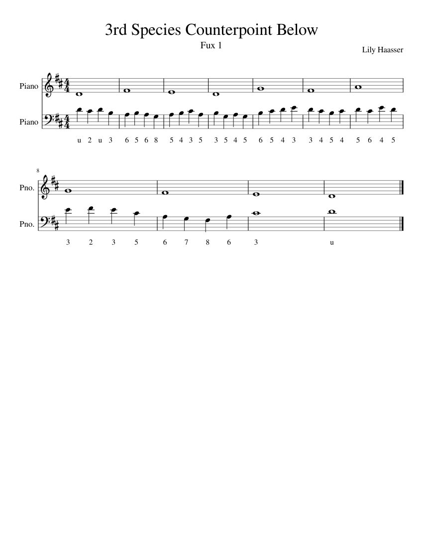 3rd Species Counterpoint Below Sheet music for Piano (Piano Duo ...