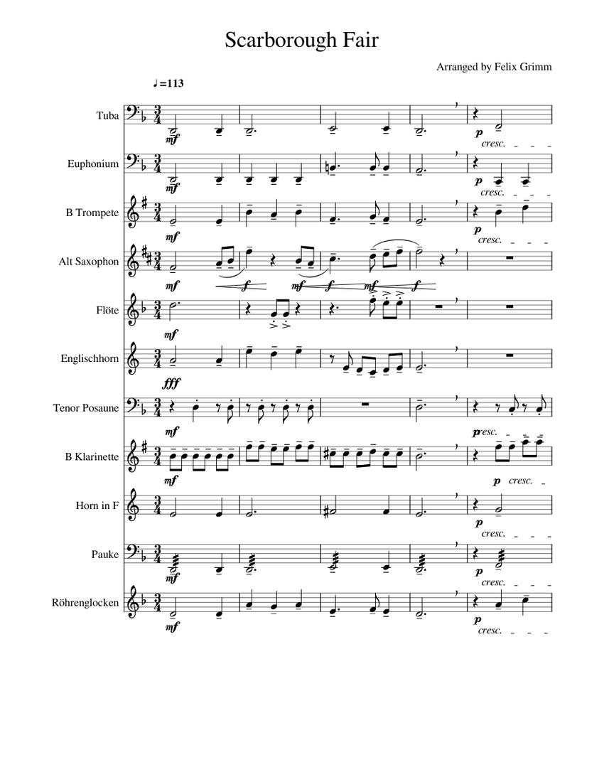 Scarborough Fair arranged by Felix Grimm Sheet music for Euphonium ...