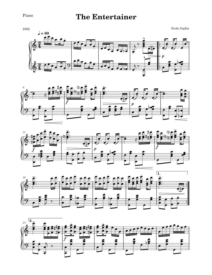 The Entertainer - Scott Joplin [Piano] Sheet music for Piano (Solo) | Musescore.com
