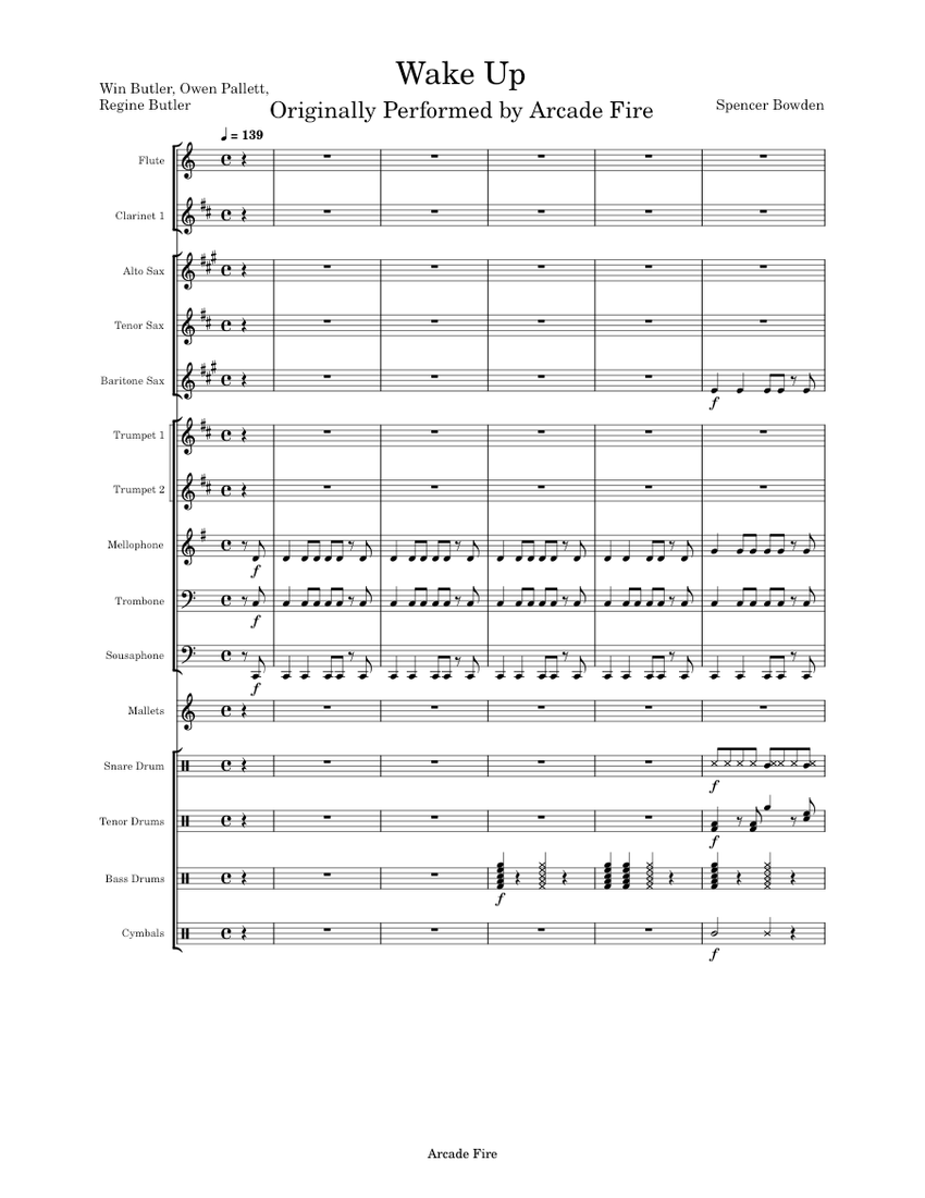 Wake up – Arcade Fire Sheet music for Trombone, Flute, Clarinet in b ...