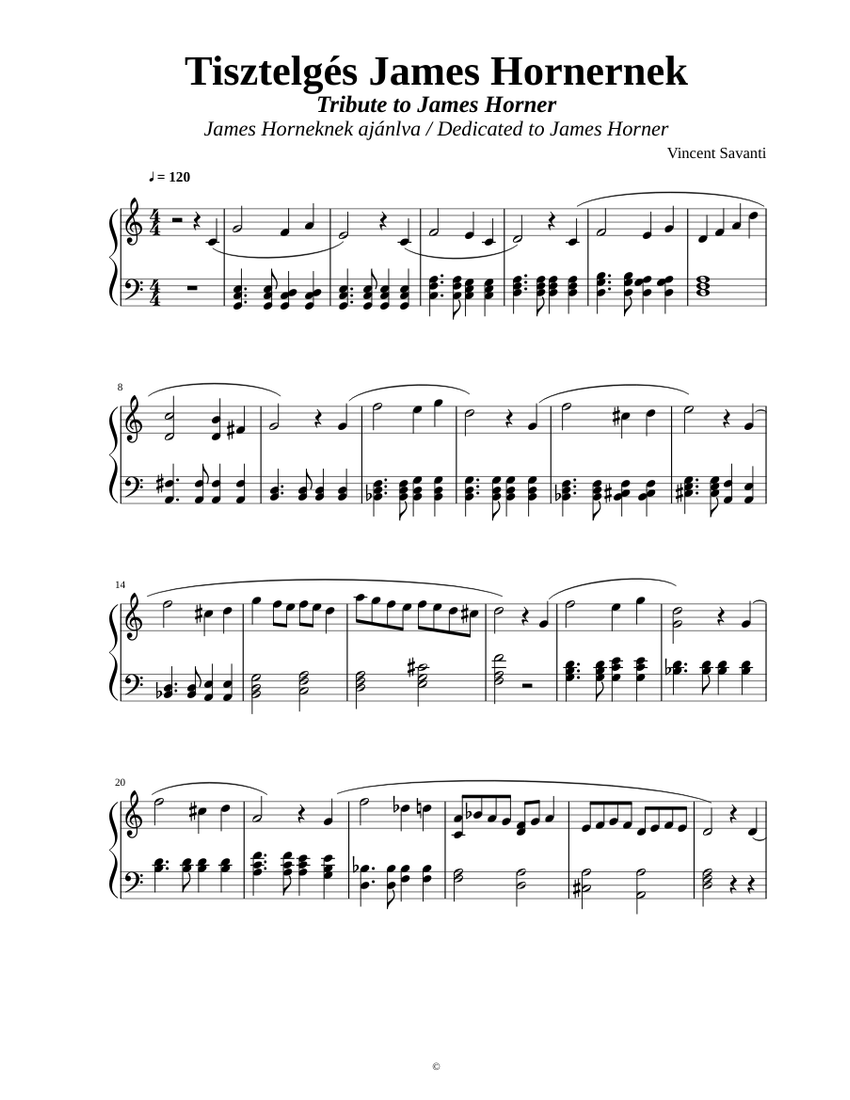 Tisztelgés James Hornernek Tribute to James Horner Sheet music for ...