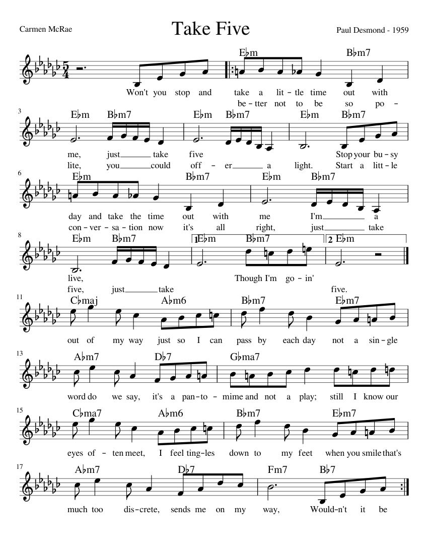 Take Five Sheet music for Piano (Solo) | Musescore.com