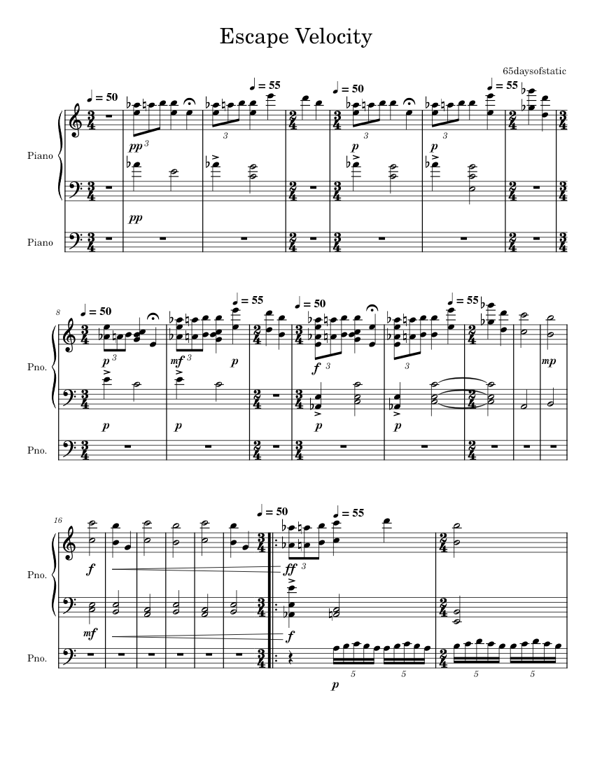 Escape Velocity - 65daysofstatic (No Man's Sky) Sheet Music for Piano ...