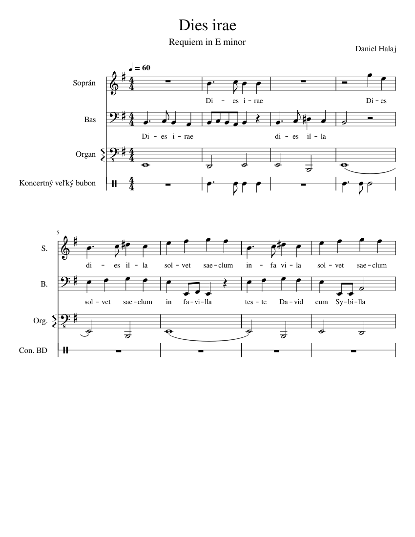 Dies irae Sheet music for Soprano, Bass voice, Organ, Bass drum (Mixed ...
