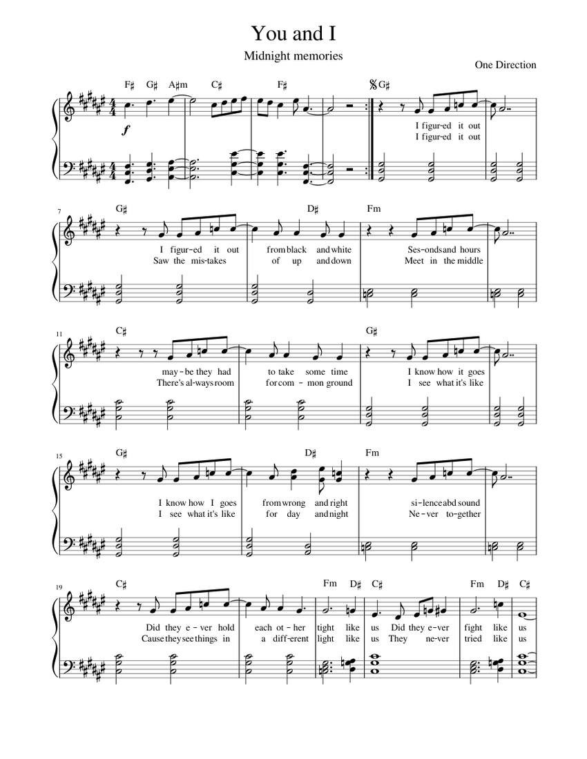 You And I – One Direction Sheet music for Piano (Solo) | Musescore.com