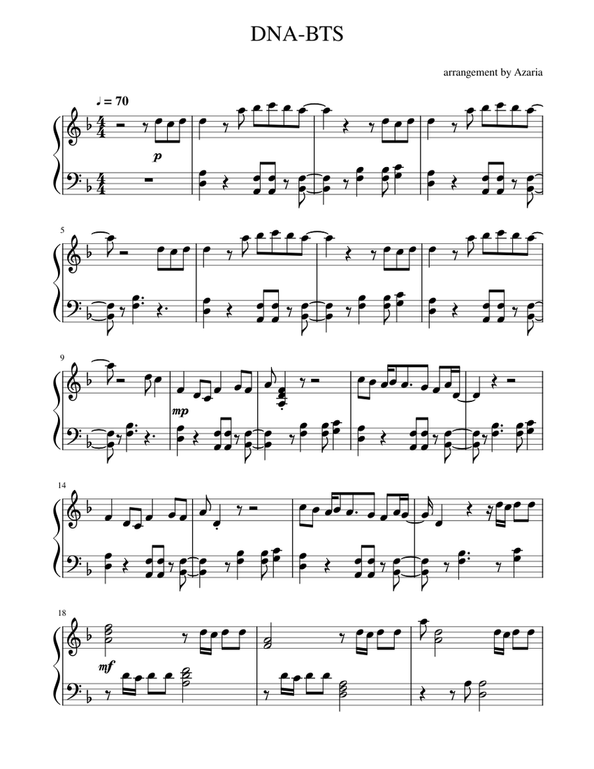 DNA-BTS (slow) Sheet music for Piano (Solo) Easy | Musescore.com