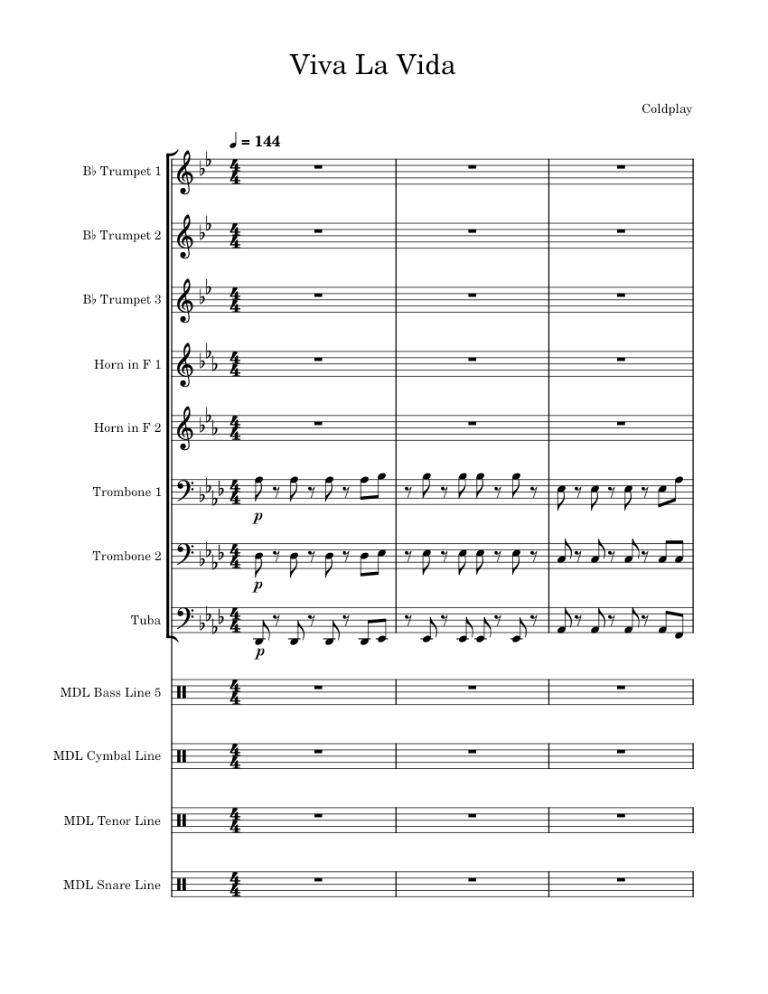 Viva la Vida – Coldplay (Brass Ensemble) Sheet Music for Trombone, Tuba ...
