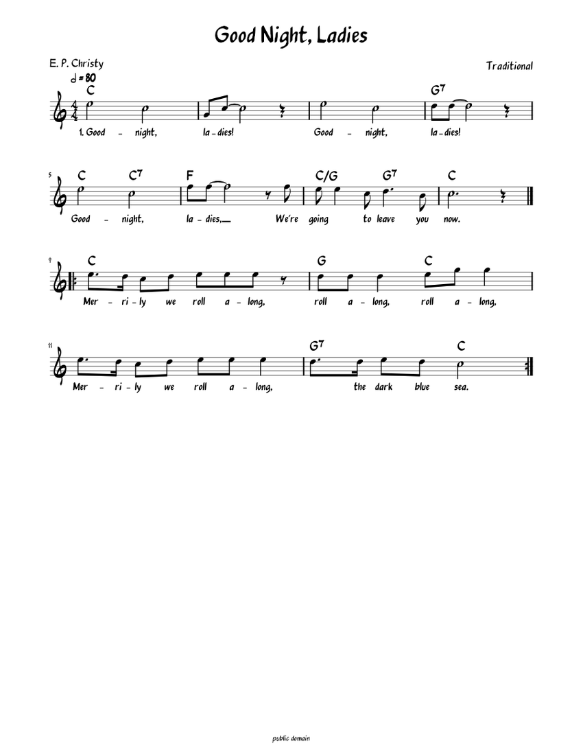 Good Night, Ladies (Lead sheet with lyrics ) Sheet Music with Chords ...