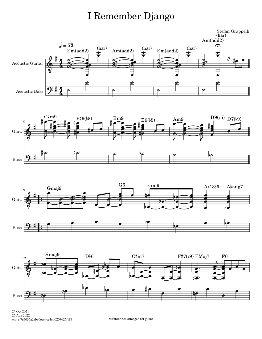I Remember Django – Stefan Grappelli Sheet music for Guitar, Bass ...