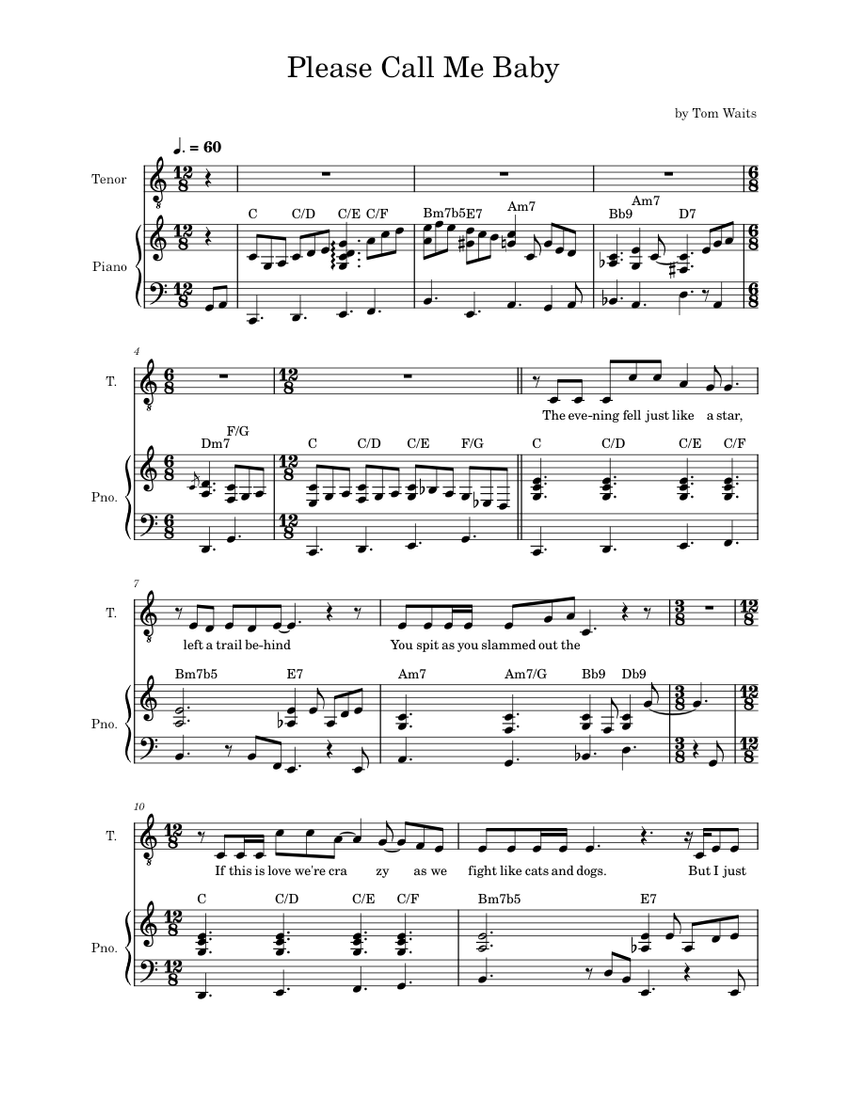 Please call me baby – Tom Waits Sheet Music for Piano, Tenor (Piano ...