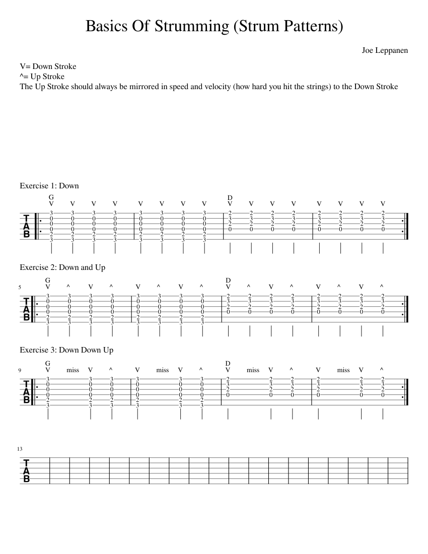 Basics Of Strumming (Strum Patterns) Sheet Music for Guitar (Solo ...