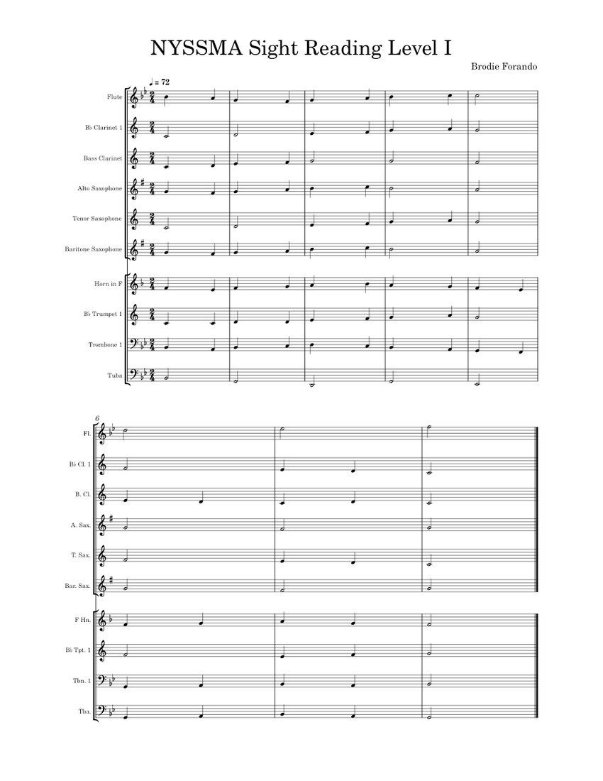 NYSSMA Sight Reading Level I Sheet Music for Trombone, Tuba, Flute ...
