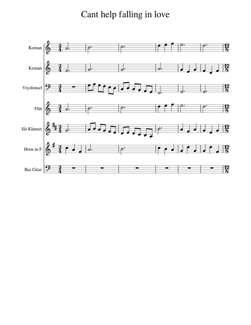 Cant help falling in love Sheet music for Flute, Clarinet in b-flat ...