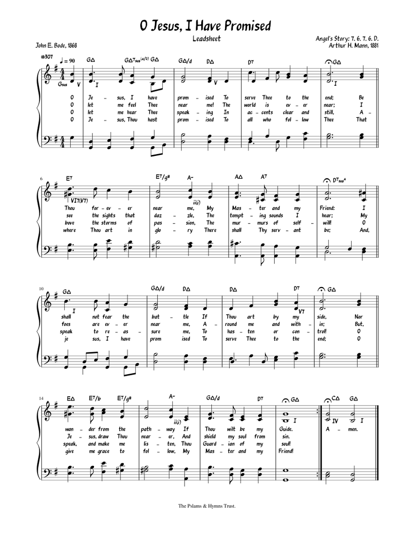 O Jesus, I Have Promised Sheet Music with Chords for Piano (Solo) easy ...