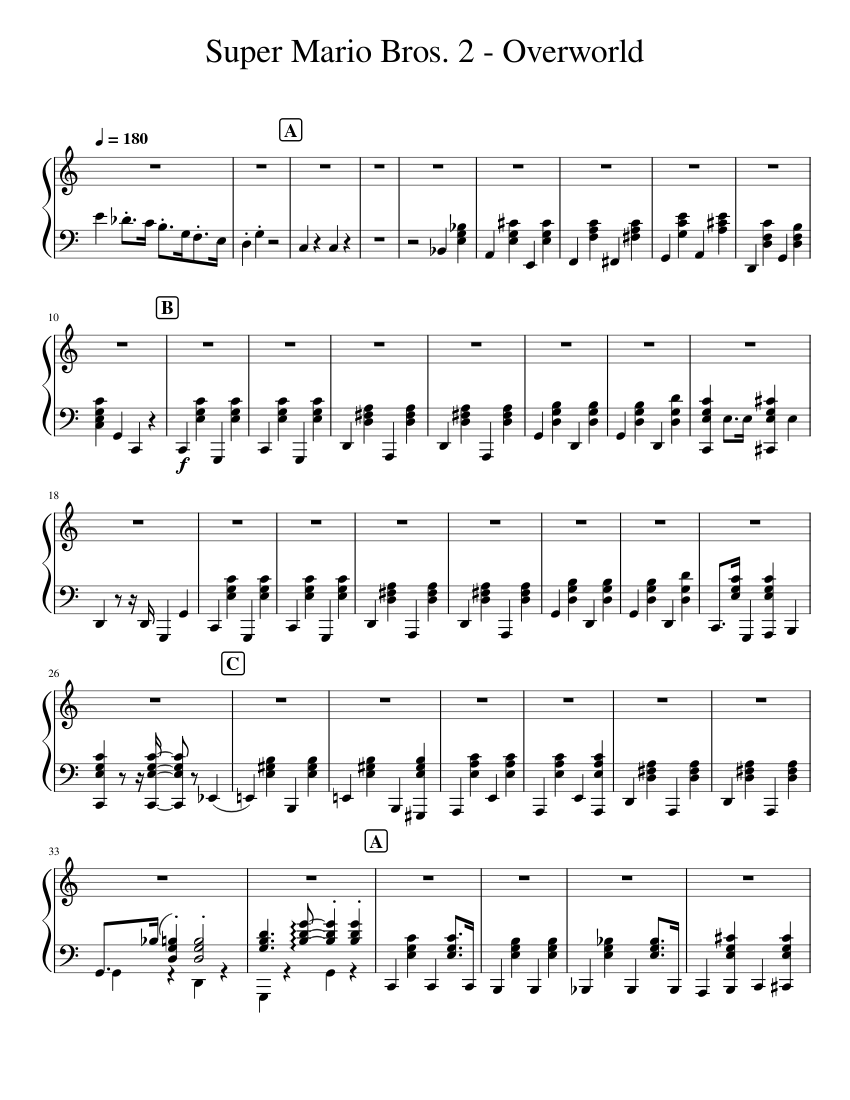Super Mario Bros 2 left hand midi Sheet music for Piano (Solo) Easy ...