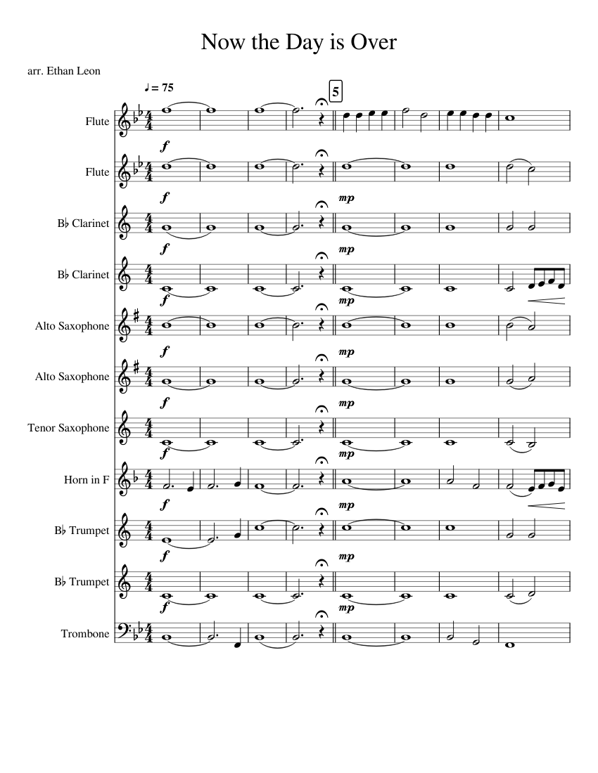 Now the Day is Over Sheet Music for Trombone, Flute, Clarinet in b-flat ...