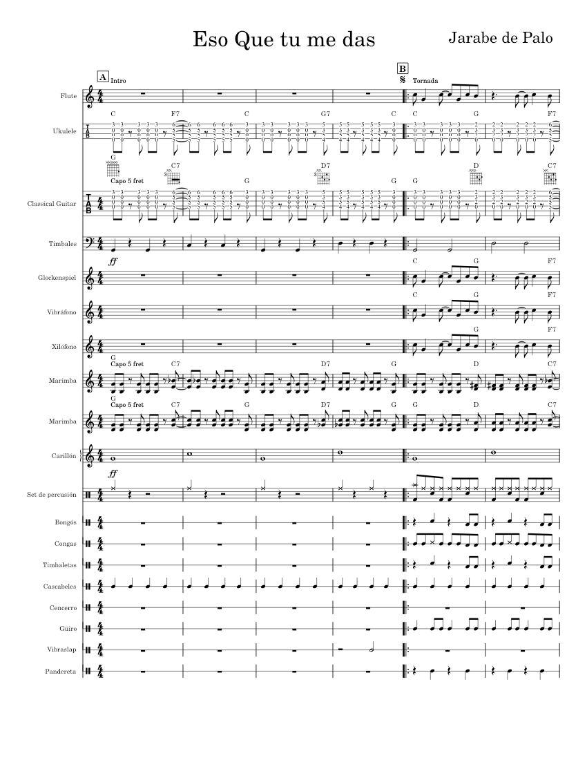 Eso que tú me das Sheet music for Tambourine, Flute, Timpani ...