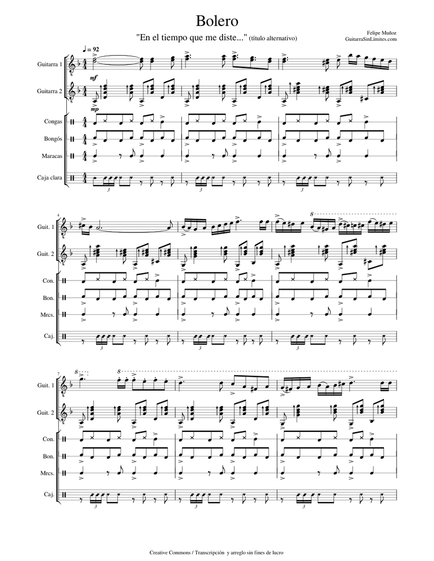 Bolero Sheet music for Alto, Snare drum, Guitar, Bongo & more ...