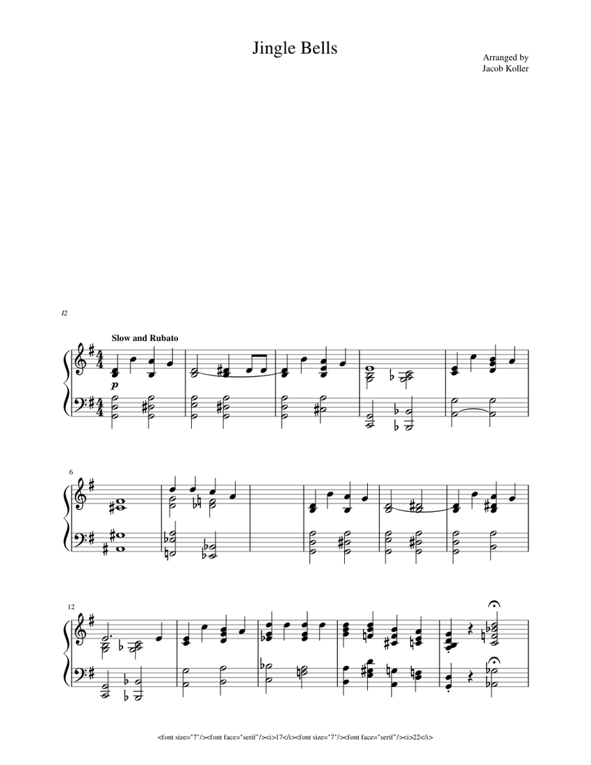 Jingle Bells - Jacob Koller Arangement Sheet Music for Piano (Solo ...
