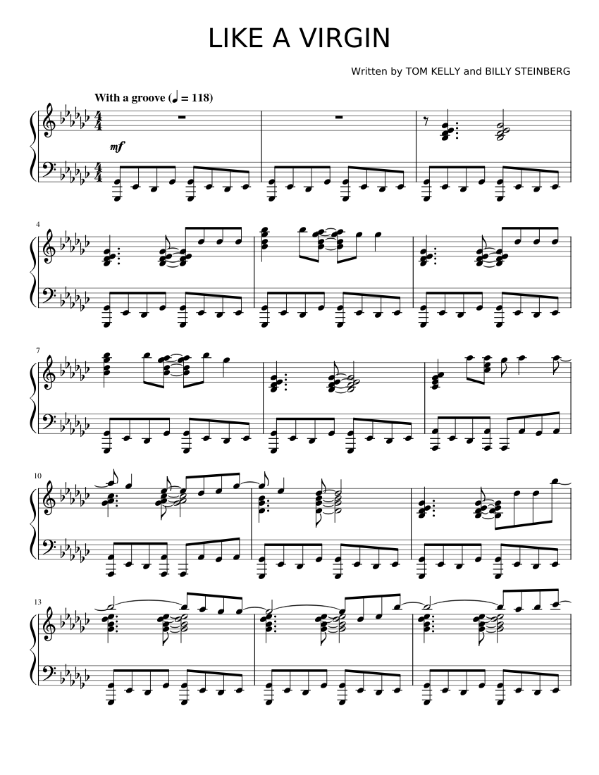 Like a Virgin - Madonna Sheet Music for Piano (Solo) | MuseScore.com