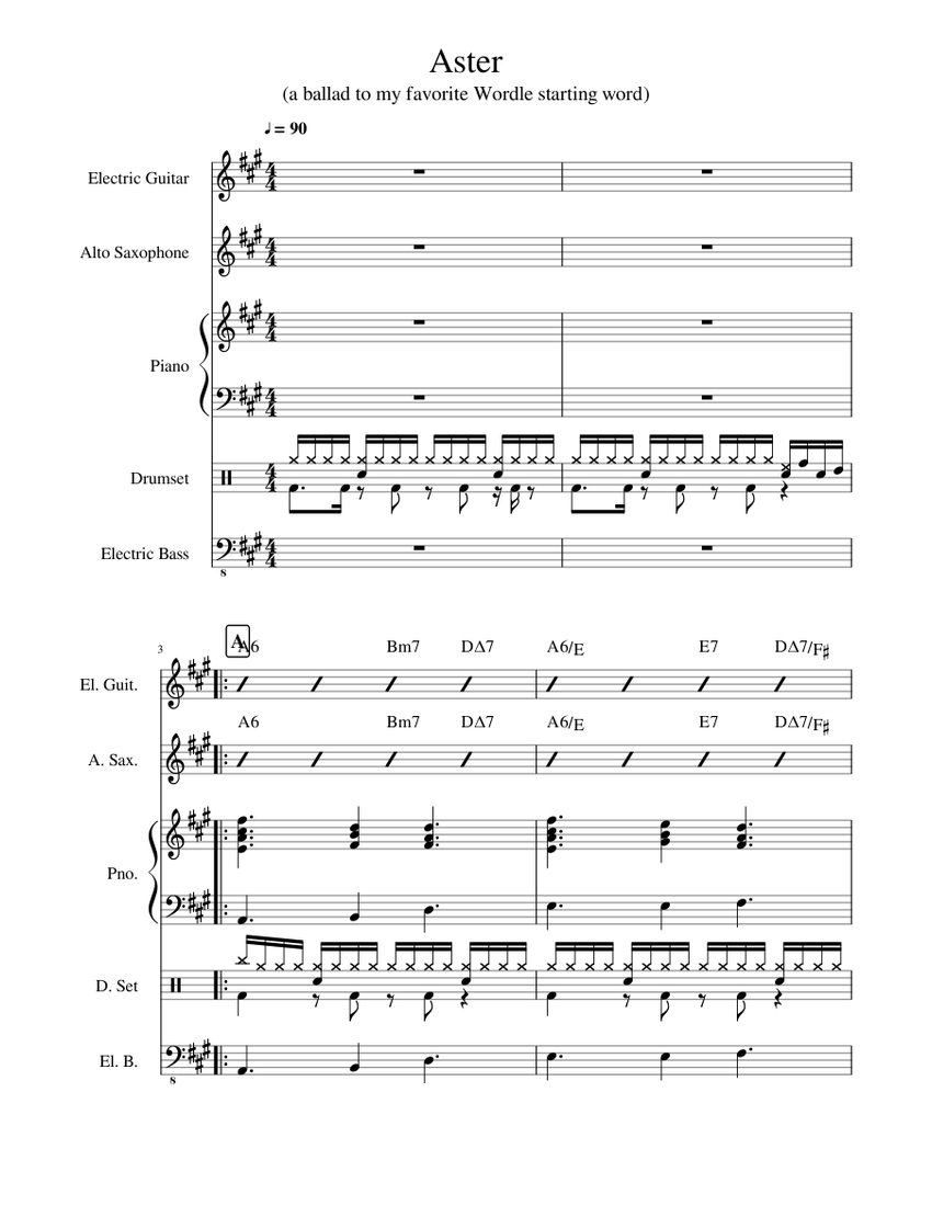 Aster Sheet music for Piano, Saxophone alto, Guitar, Bass guitar & more ...