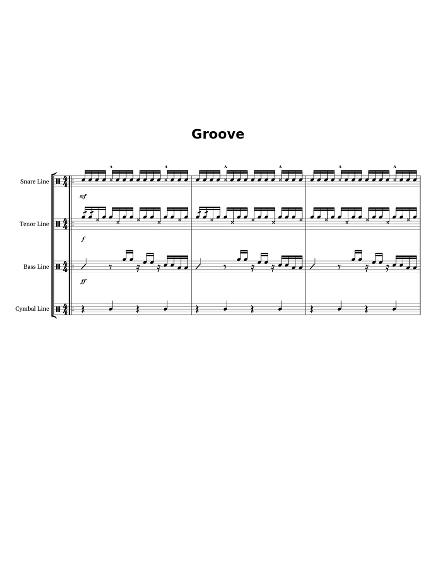 Groove Sheet Music for Snare drum, Crash, Tenor drum, Bass drum ...