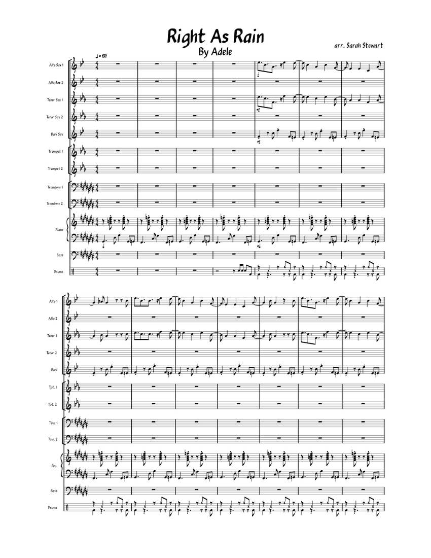 Right as Rain- Adele Sheet Music for Piano, Trombone, Saxophone alto ...